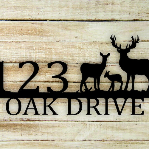 Custom Metal Home House Address Sign With DEER for Rock or - Etsy