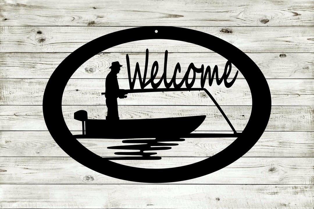 Fishing Themed Oval Steel Metal Welcome Sign Outdoor Cabin Decor - Etsy