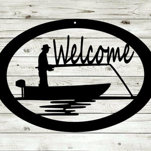 Fishing Themed Oval Steel Metal Welcome Sign Outdoor Cabin Decor - Etsy