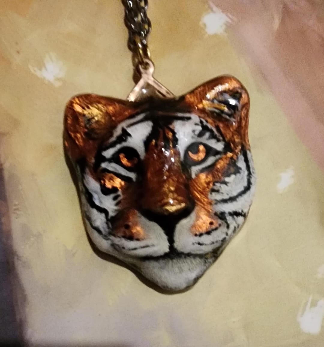 Tiger Face Pendant. Wearable Art, Handsculpted Polymer Clay, Painted ...
