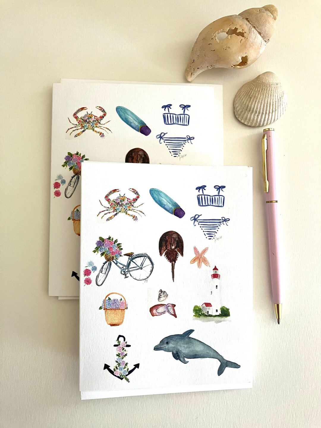 Folded Cards, Cape May, Cape Cod, Art by Pixie Yates. Coastal, Beach ...