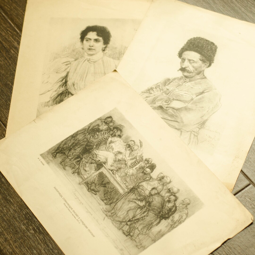 3 oeuvres d'art murales par Ilya Repine, art mural triptyque cosaque ...