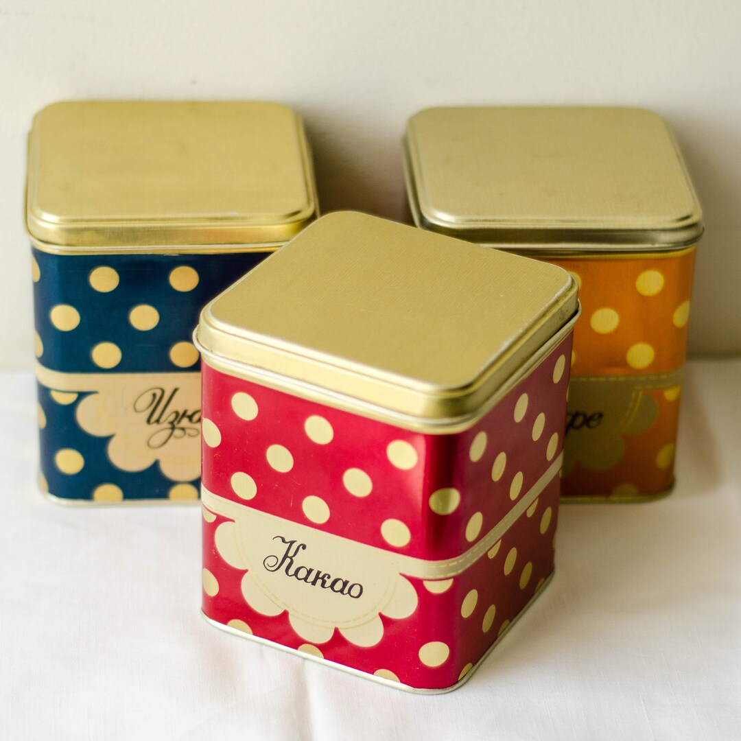 Polka Dot Kitchen Canister Set From Ukraine, Food Storage Box With Lid ...