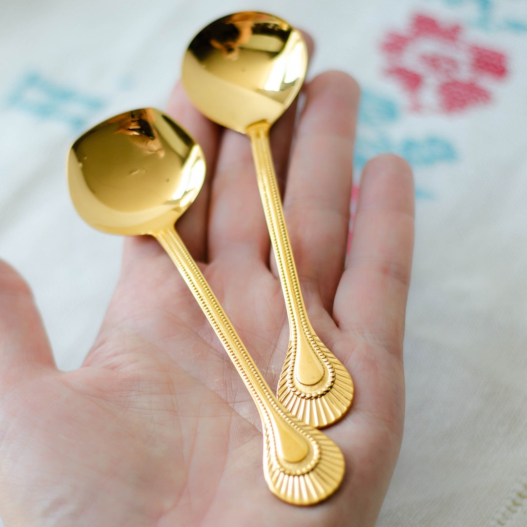 Gold Plated Flatware Set of 2: Sugar Spoon and Jam or Honey Spoon, Gold ...