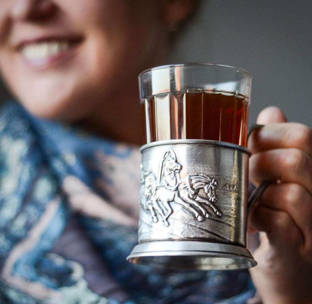 Podstakannik TROIKA Glass Tea Cup Holder, Soviet Vintage Horse Mug ...