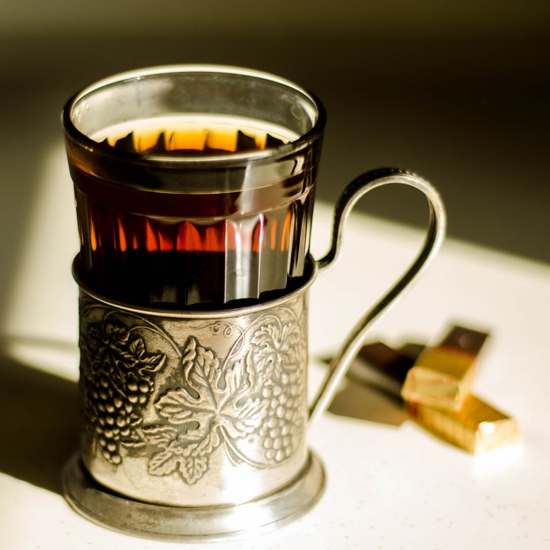 Soporte para taza de té de vidrio con diseño de uvas vintage, regalo ...