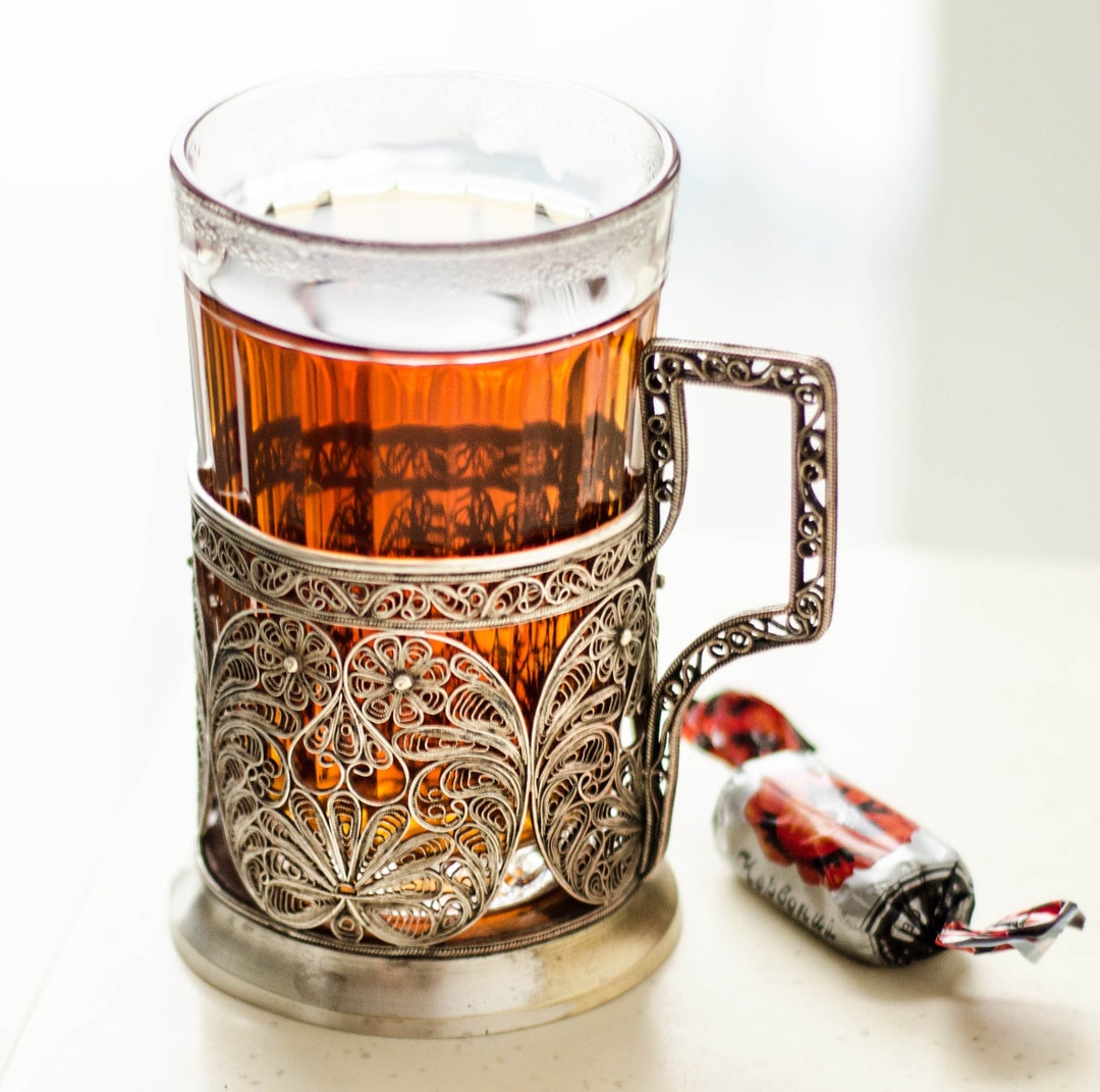 Podstakannik UKRAINIAN PYSANKY, Filigree Glass Tea Cup Holder, Soviet ...