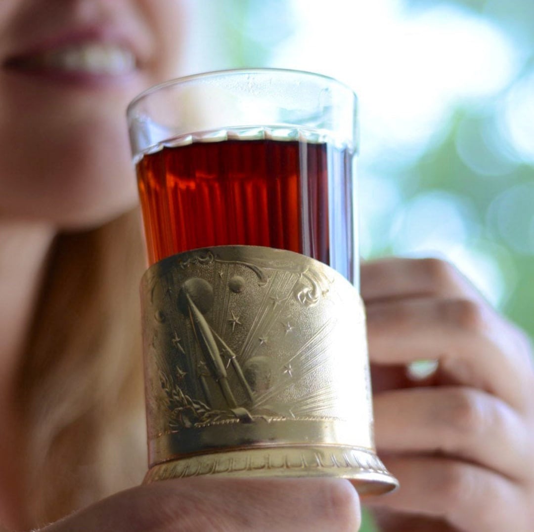 Podstakannik ROCKET Glass and Metal Cup Holder, Soviet Space Theme Tea ...
