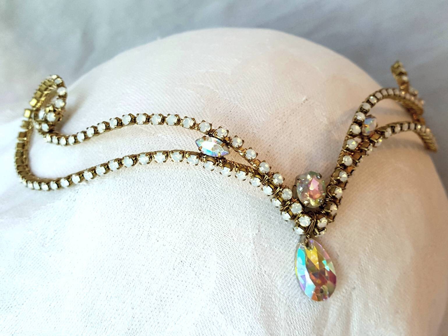 White Opal & Gold Rhinestone Diadem ready to Ship - Etsy