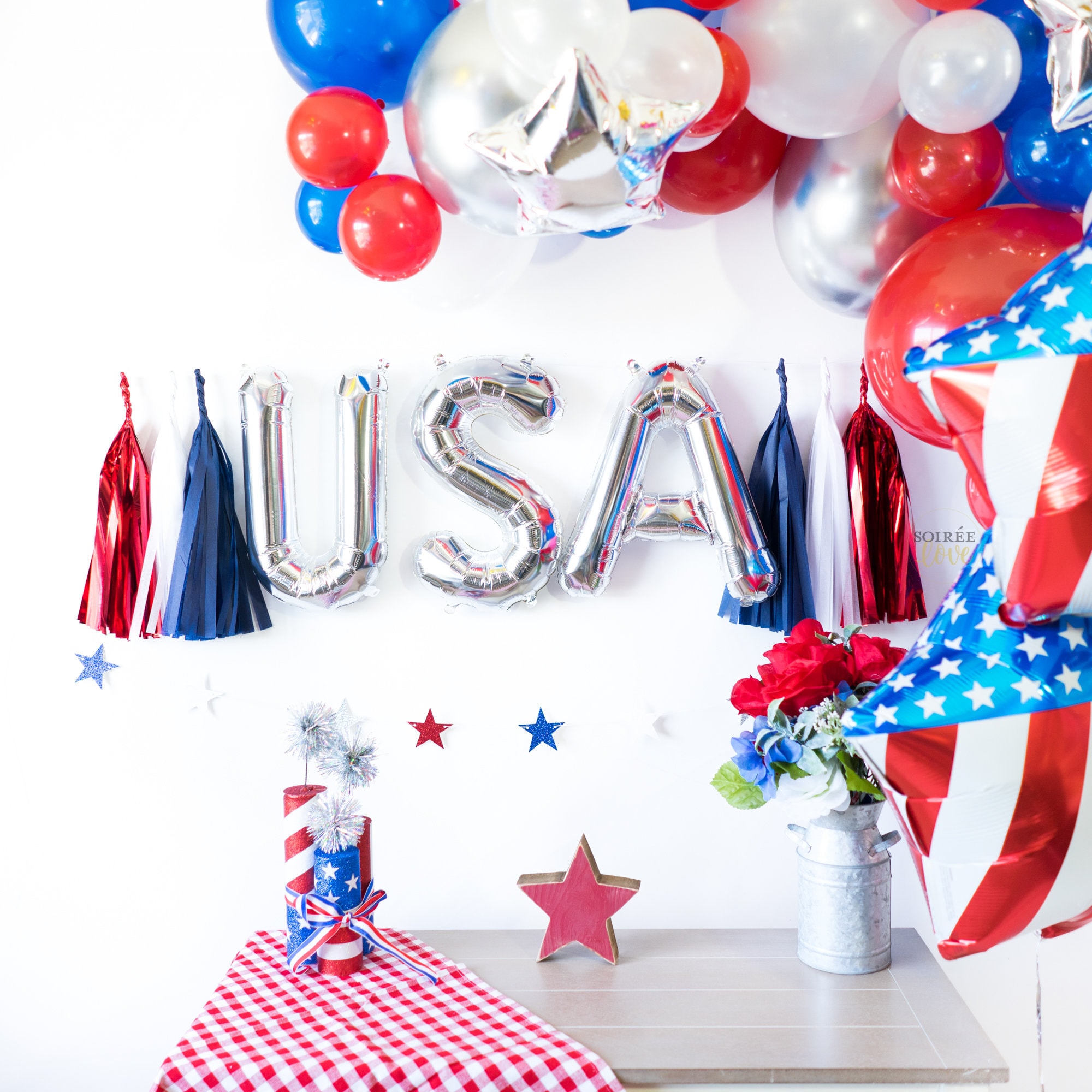 USA BALLOON BANNER | 16" Gold Silver Balloon Paper Tassel Garland, Cake ...