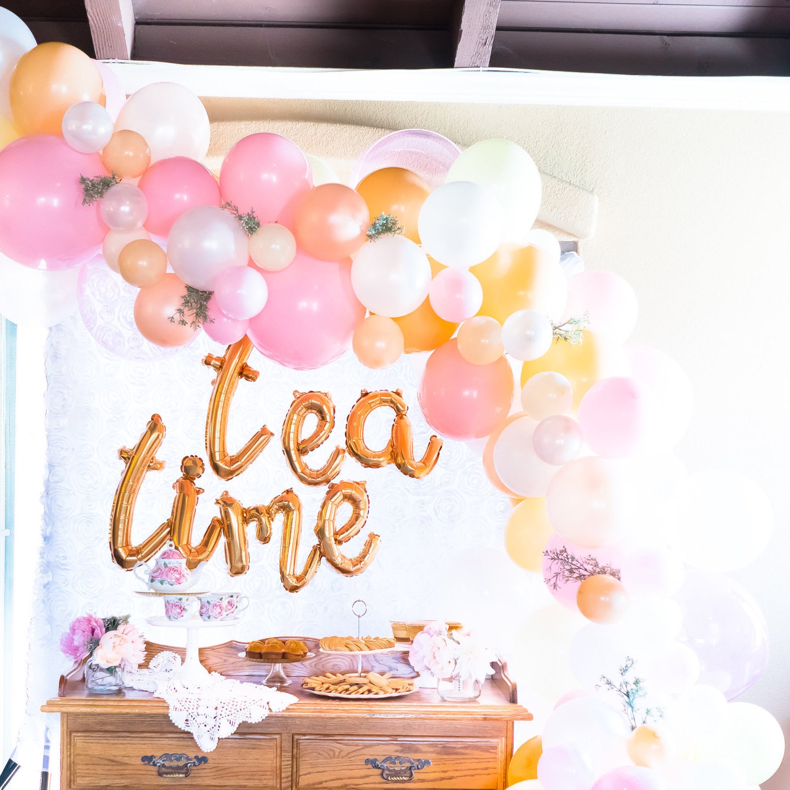 Script Tea Time Gold Balloon Banner Tea for Two Birthday | Etsy