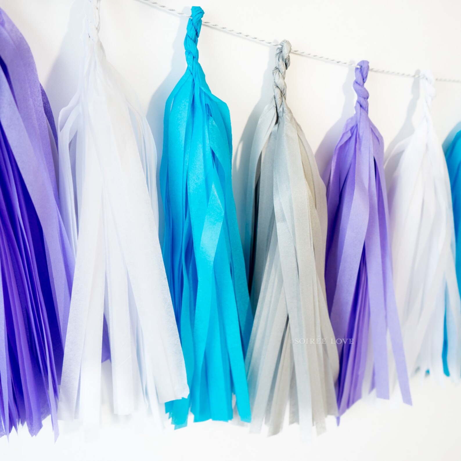 SILVER MERMAID | Paper Tassels Lavender, Teal, Silver, White Garland ...