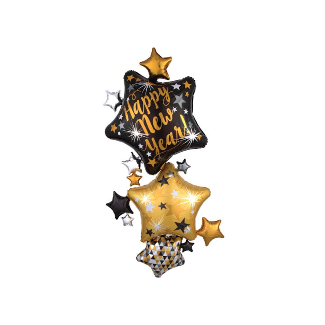 Happy New Year Balloon | Black Gold New Year Decor, NYE Party ...