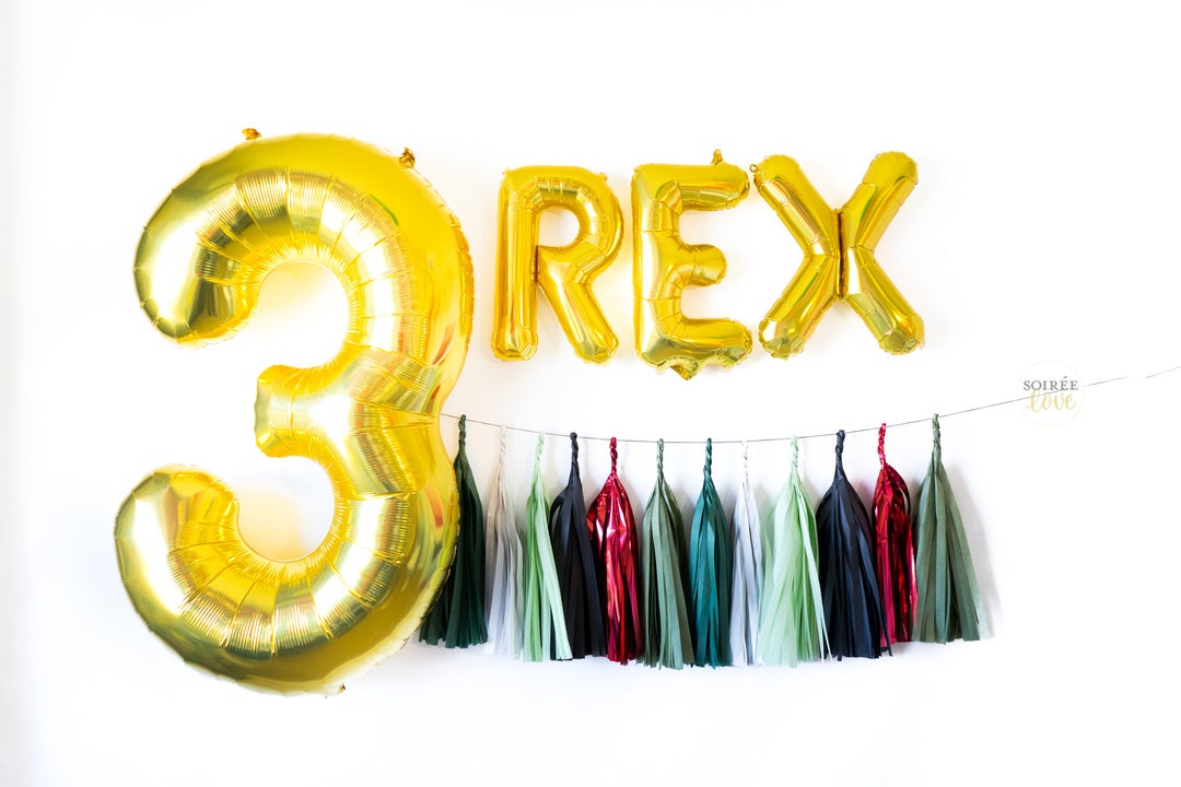 THREE REX Balloon Garland | 3REX Banner, Dinosaur T-rex Triceratops ...