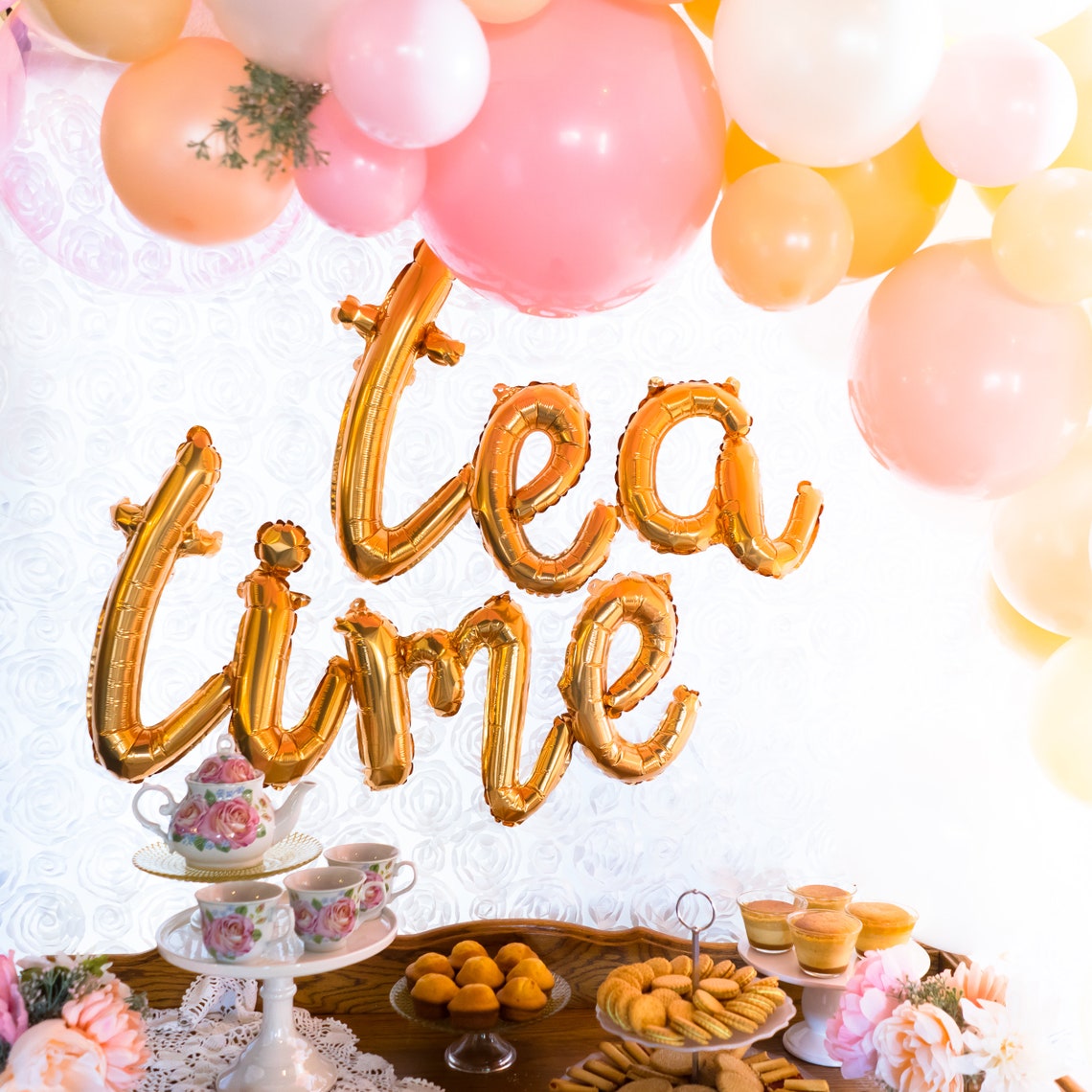 Script Tea Time Gold Balloon Banner Tea for Two Birthday - Etsy