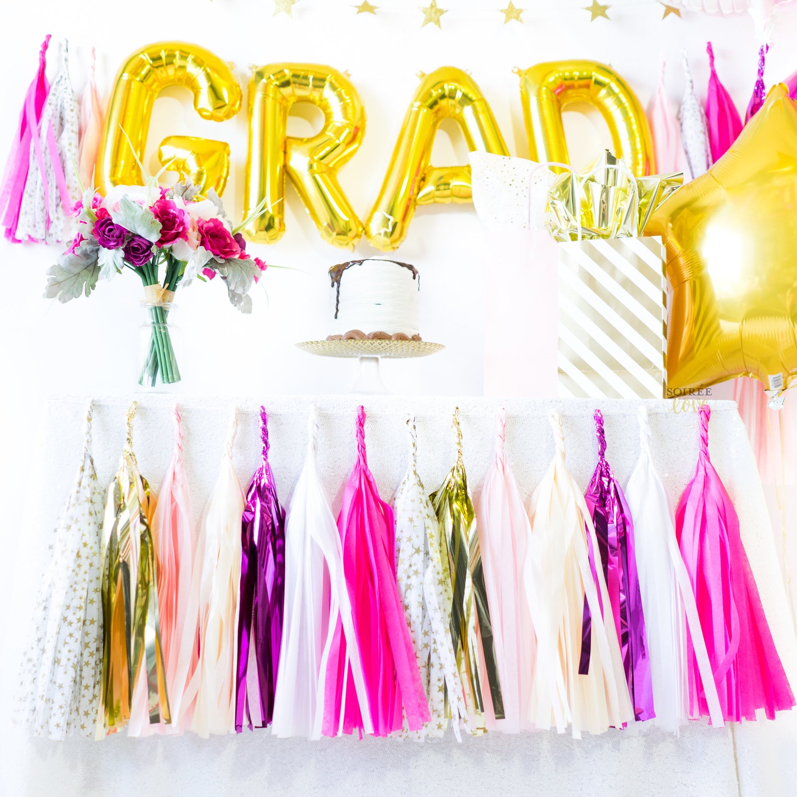 Pink Graduate Pink Gold Magenta Star Paper Tassel Garland - Etsy