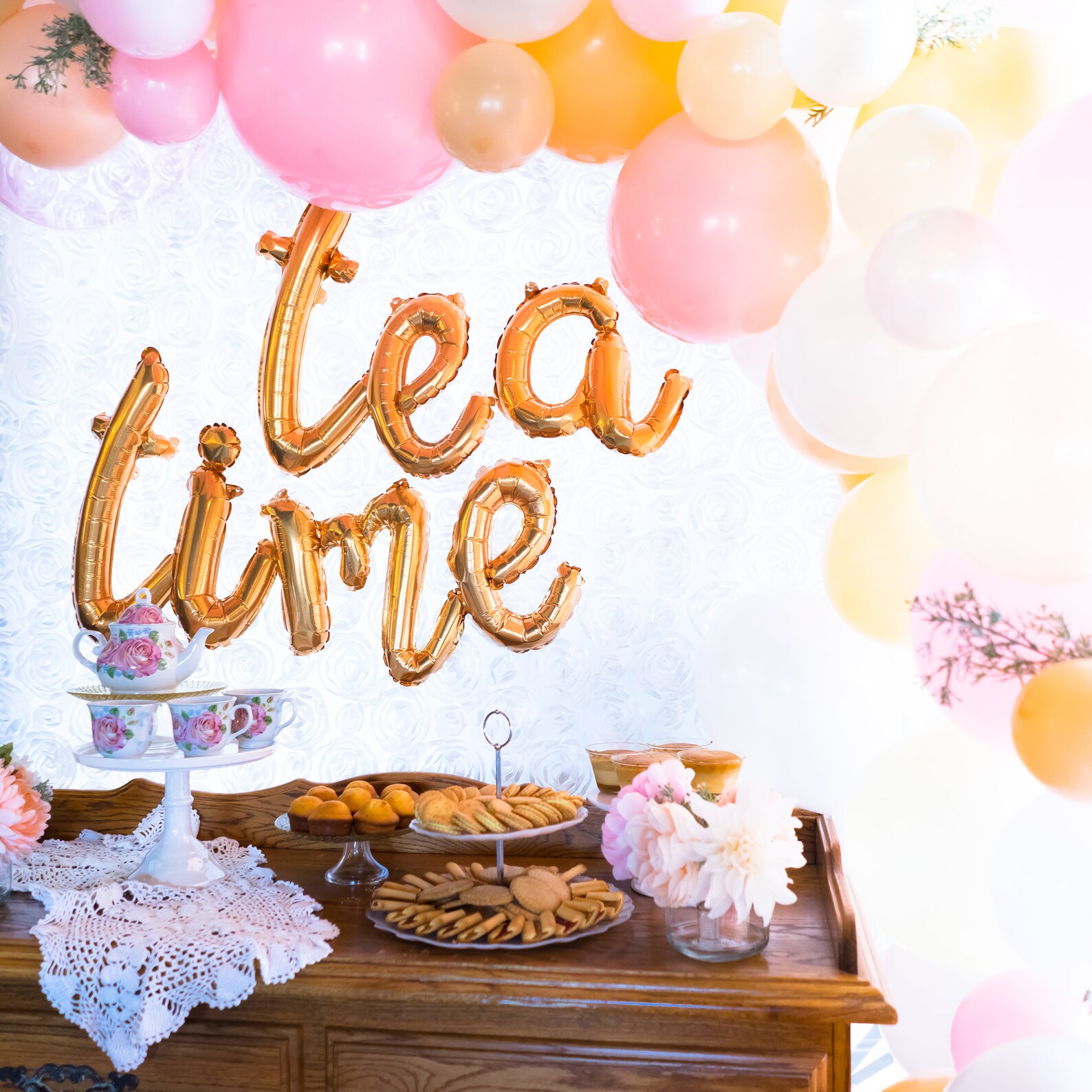 Script Tea Time Gold Balloon Banner Tea for Two Birthday - Etsy