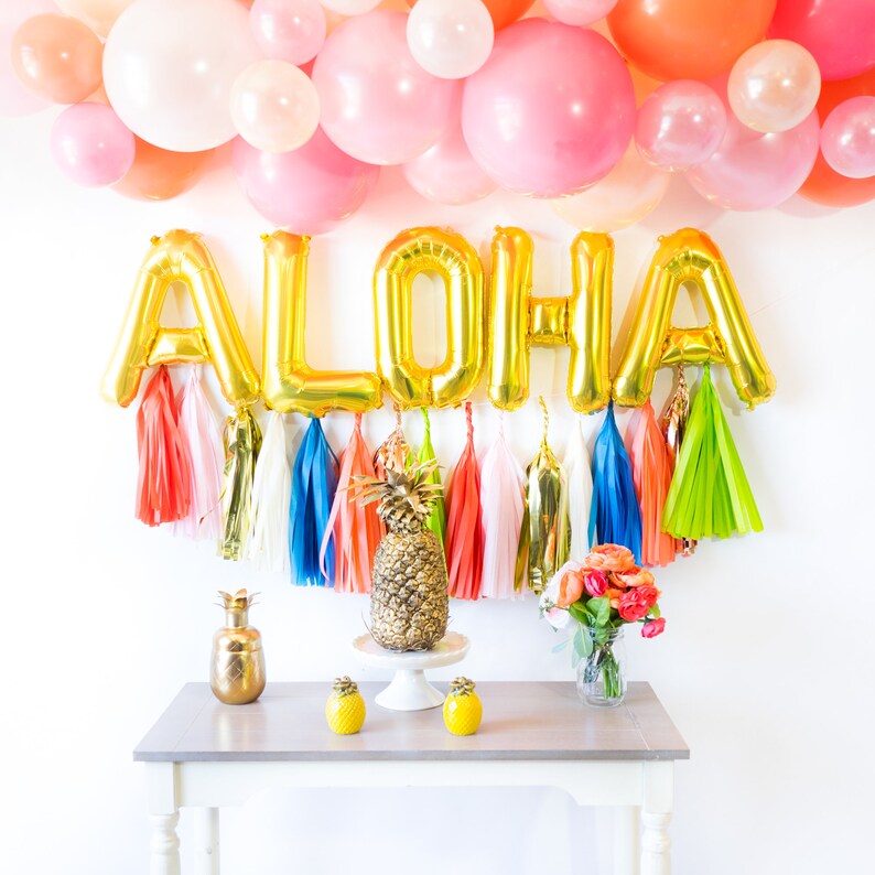 ALOHA BALLOON BANNER 16 Rose Gold Silver Balloon - Etsy
