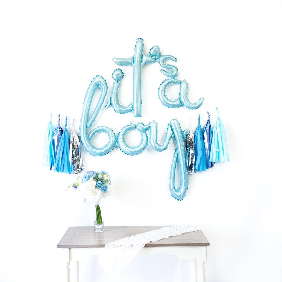 It's a Boy Script Balloon Banner | Blue Baby Shower Party Decor, Gender ...