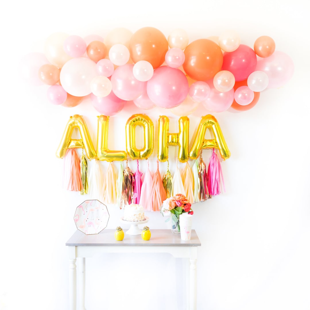 ALOHA BALLOON BANNER | 16" Rose Gold Silver Balloon Garland, Metallic ...