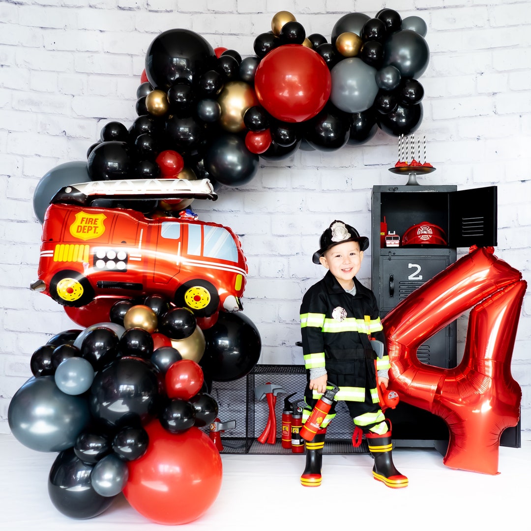 DIY Firetruck Balloon Garland | DIY Red Black Gray Balloon Arch ...