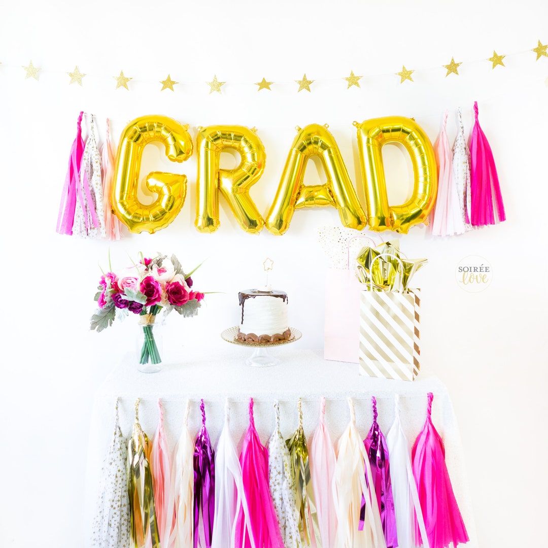 GRAD Balloon Banner | Gold Black Grad Balloon Paper Tassel Garland ...