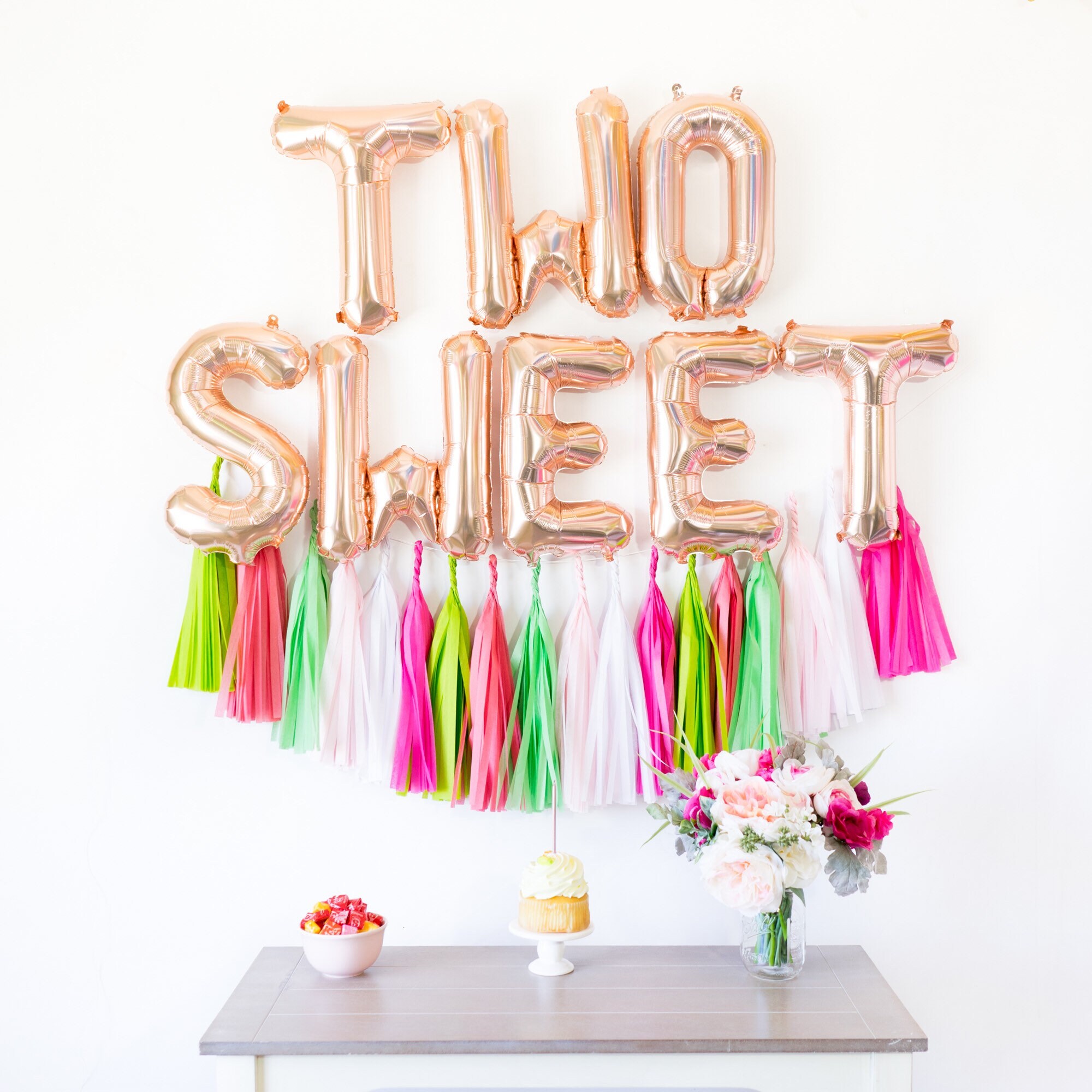 TWO SWEET Balloon Tassel Party Box Pink Green Helium - Etsy