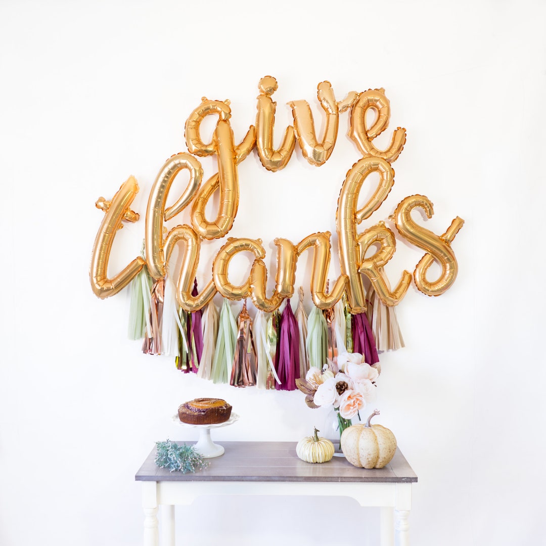 Script Give Thanks Balloon Banner | Thanksgiving Party Decor, Fall in ...