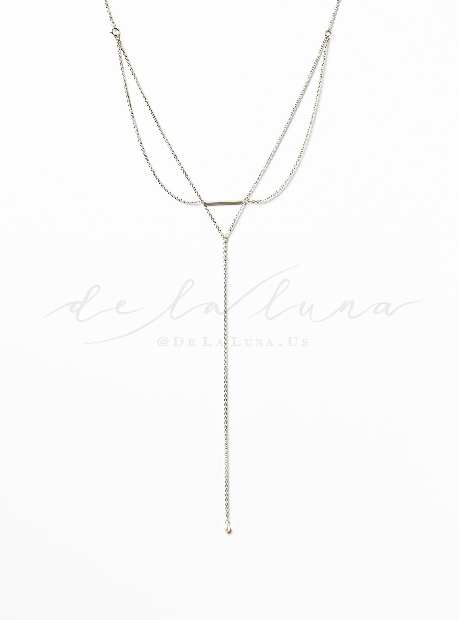 Long Back Necklace - Apollo (BN-05S) Silver + Pearl - Etsy