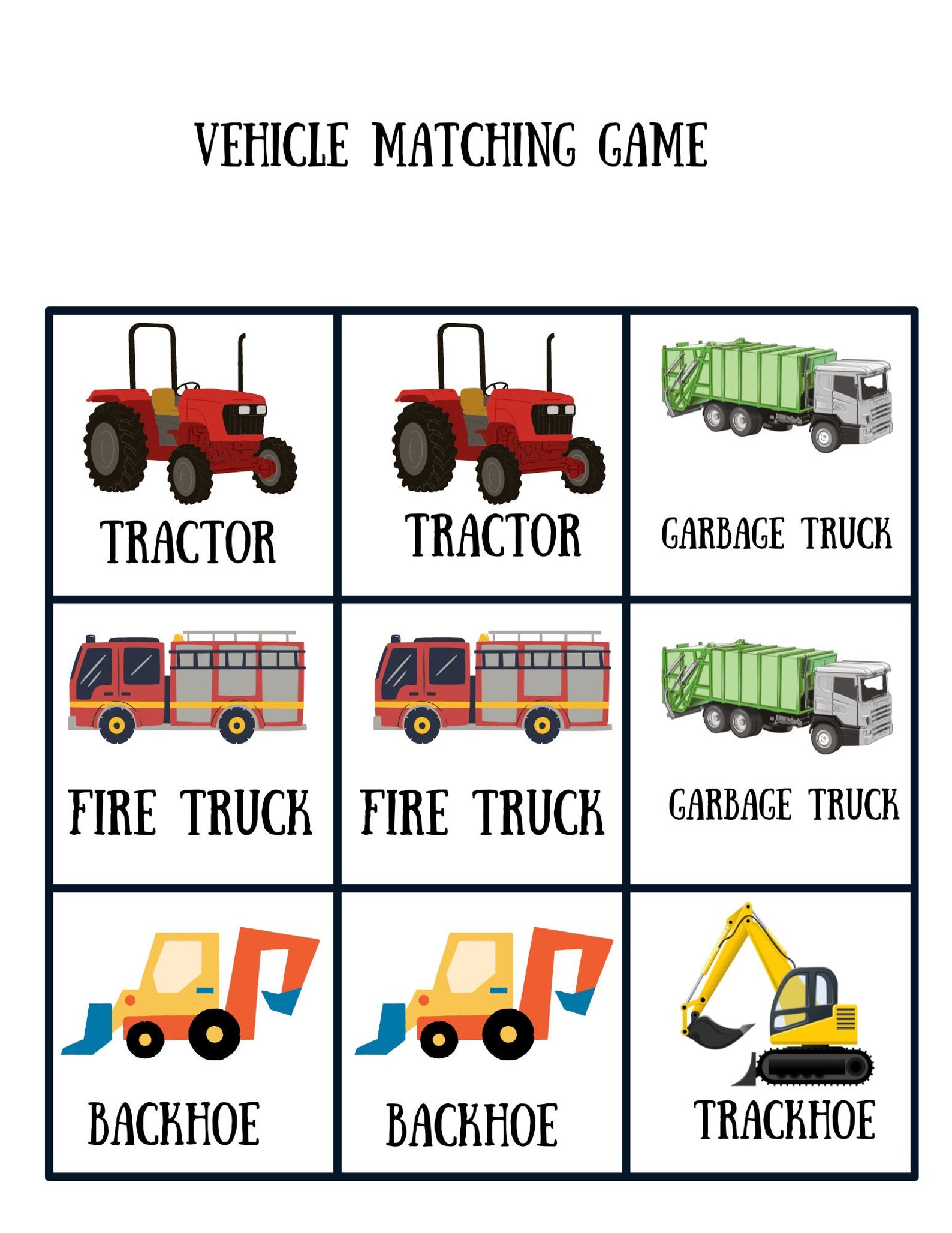 Truck Matching- Memory Game - Etsy
