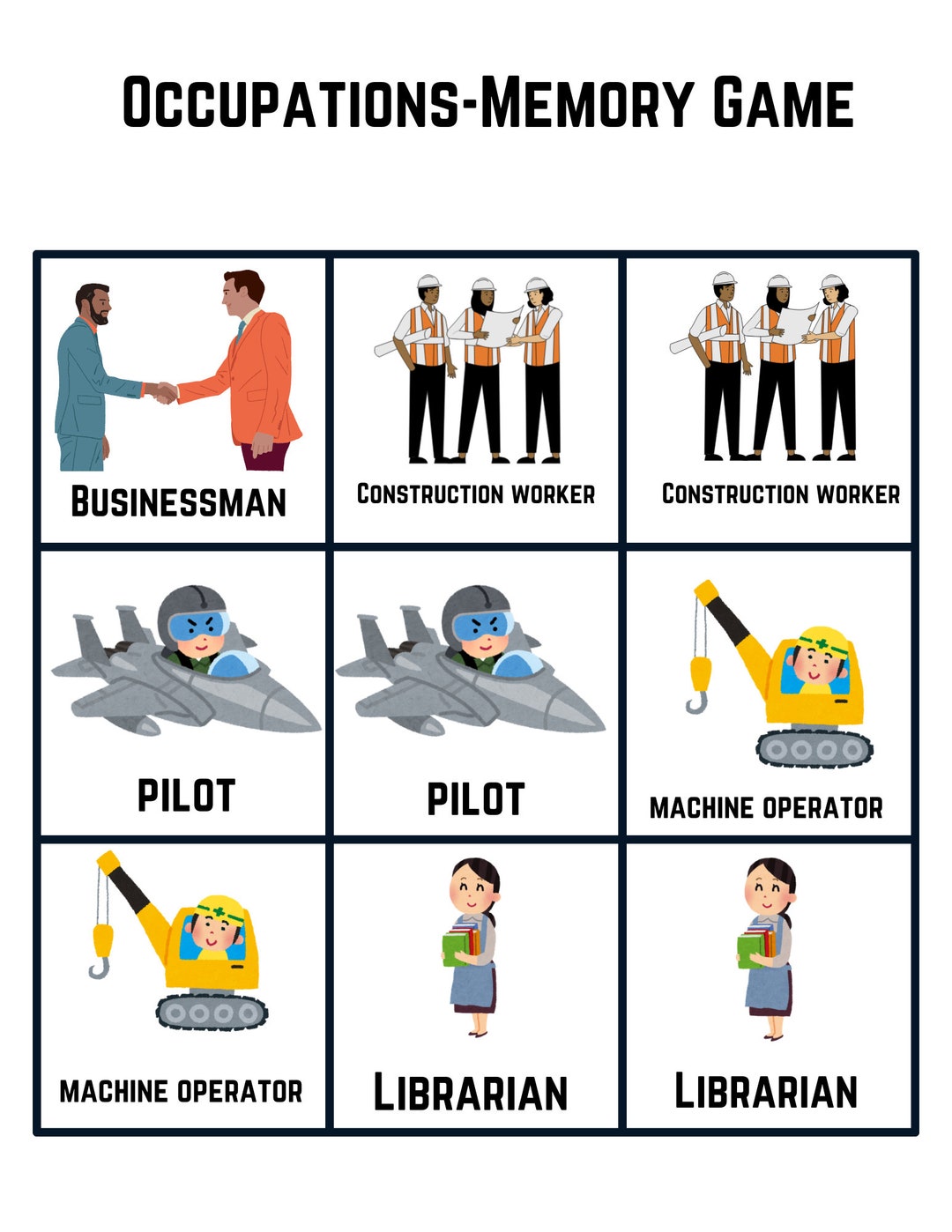 Occupations- Memory Game- Matching Game - Etsy