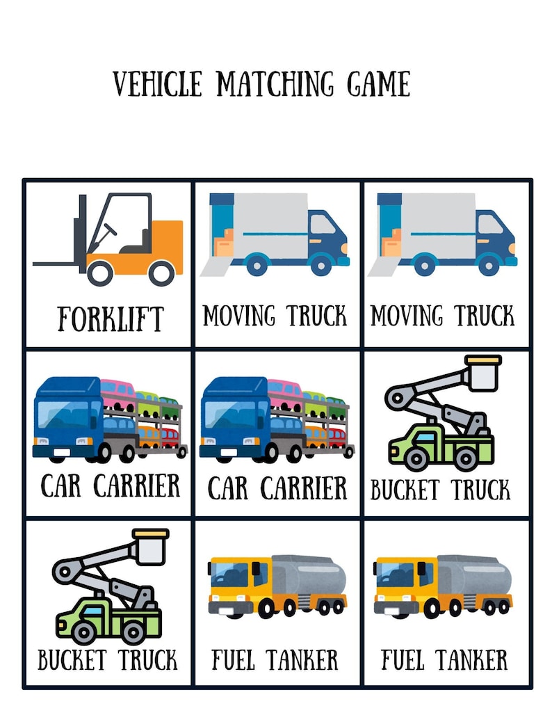 Truck Matching- Memory Game - Etsy