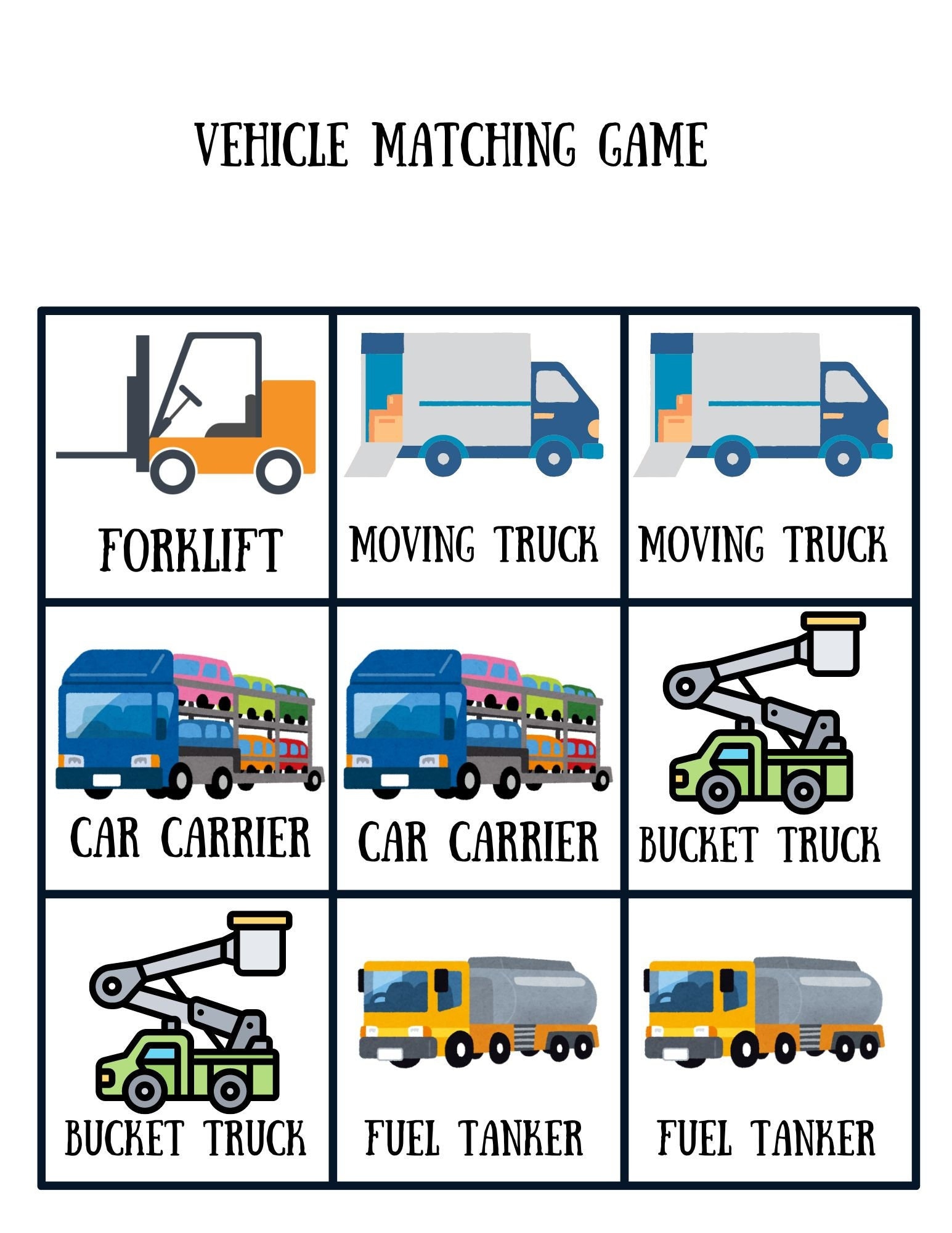 Truck Matching- Memory Game - Etsy