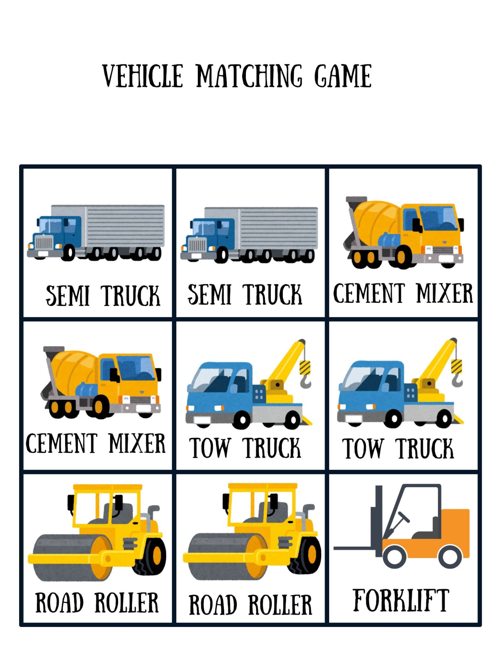 Truck Matching- Memory Game - Etsy