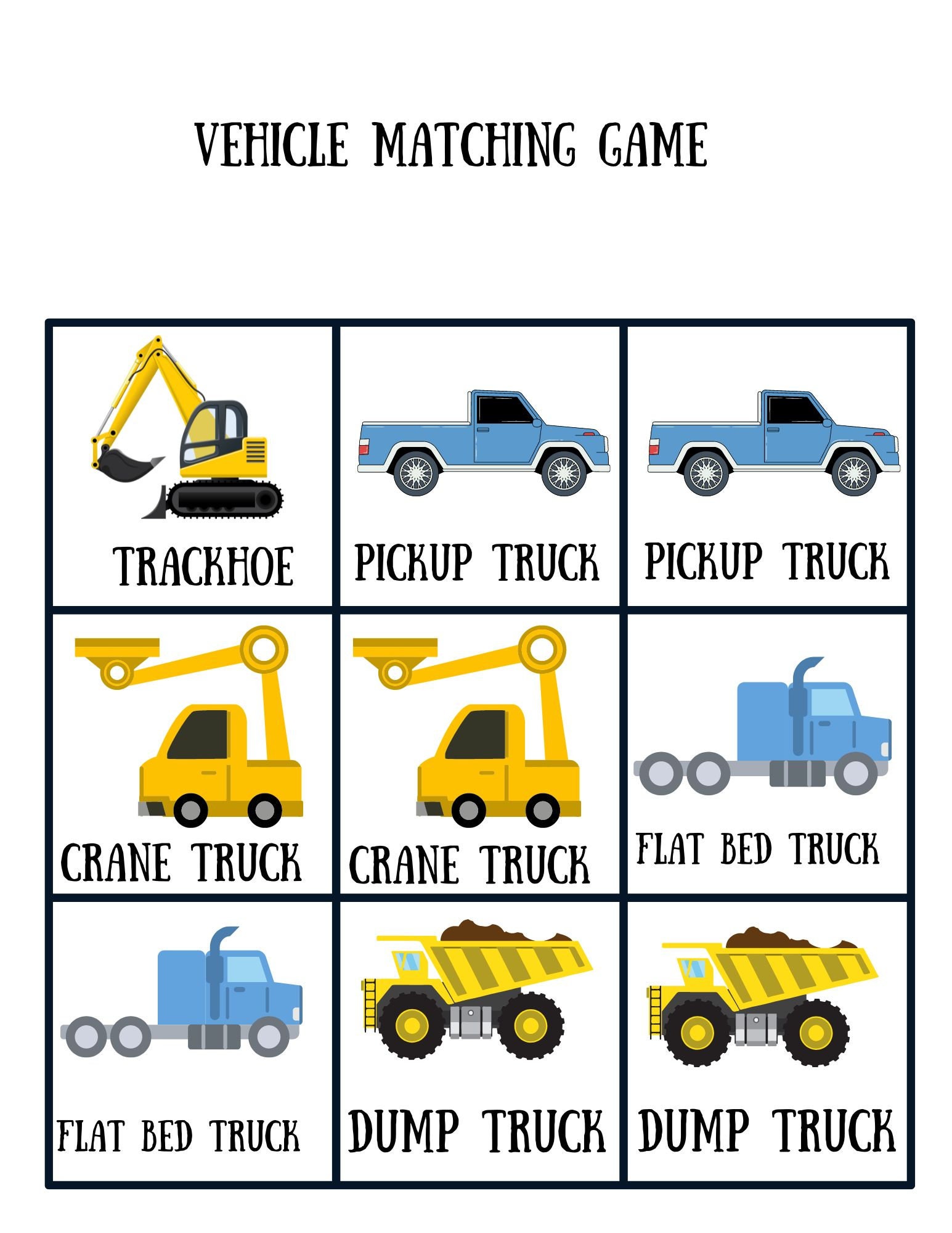 Truck Matching- Memory Game - Etsy