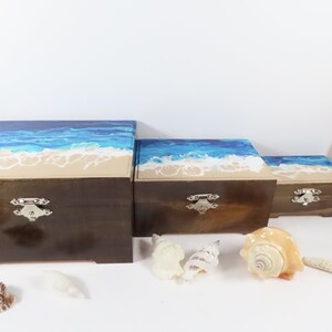 Painted Beach Jewelry Box Set: Abstract Coastal Decor, Wood Boxes With ...