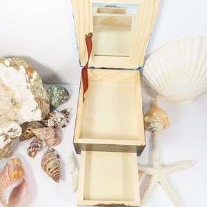 Abstract Beach Wood Jewelry Box With Mirror and Drawer, Hand Painted ...