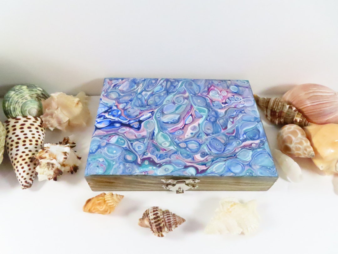 Playing Card Box, Small Wood Hand Painted Gift Card Box, Abstract Small ...