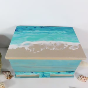 Abstract Beach Jewelry Box With Mirror and Drawer, Rustic Coastal Decor ...