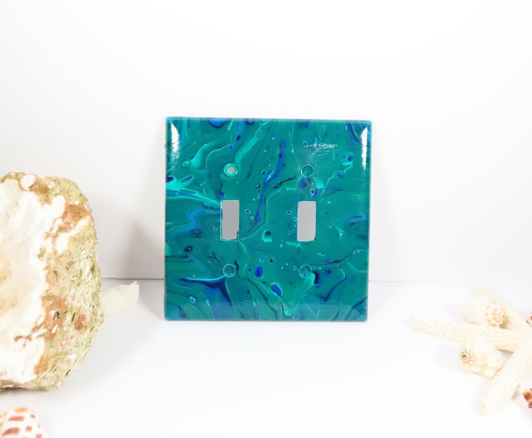 Handpainted Double Lightswitch Cover Green and Blue - Etsy