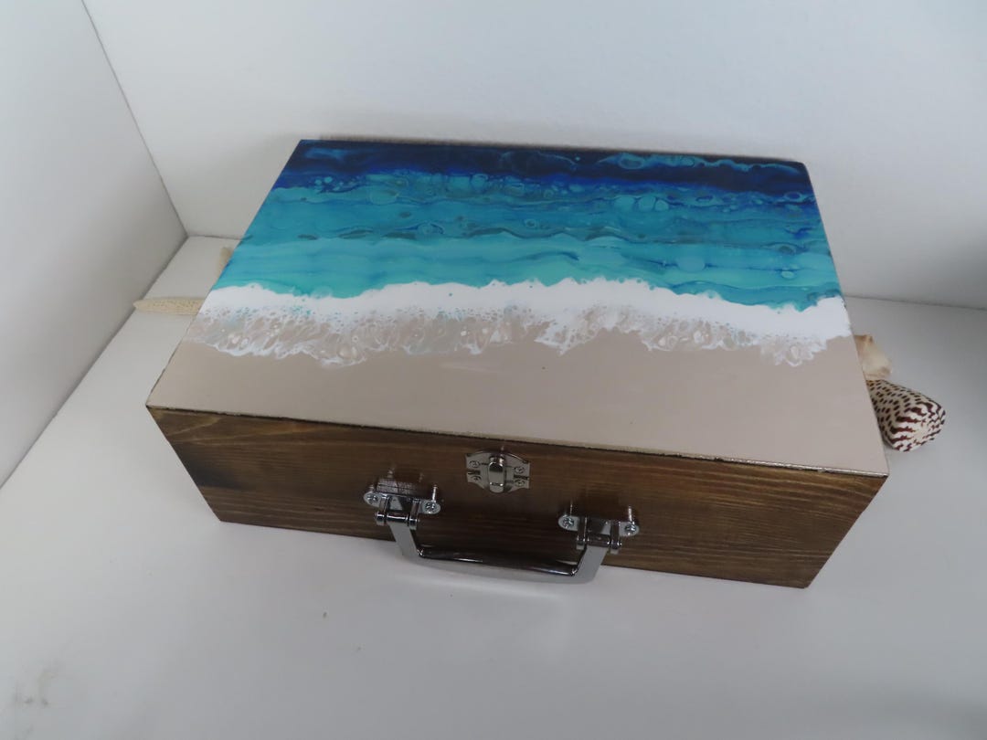 Abstract Beach Painted Large Wood Box With Handle and Latch - Etsy