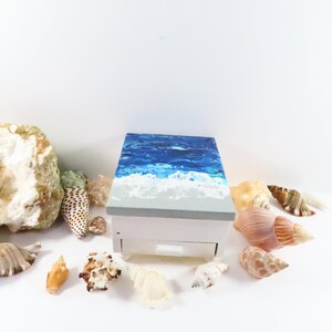 Abstract Beach Wood Jewelry Box With Mirror and Drawer, Hand Painted ...