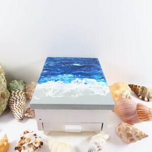 Abstract Beach Wood Jewelry Box With Mirror and Drawer, Hand Painted ...