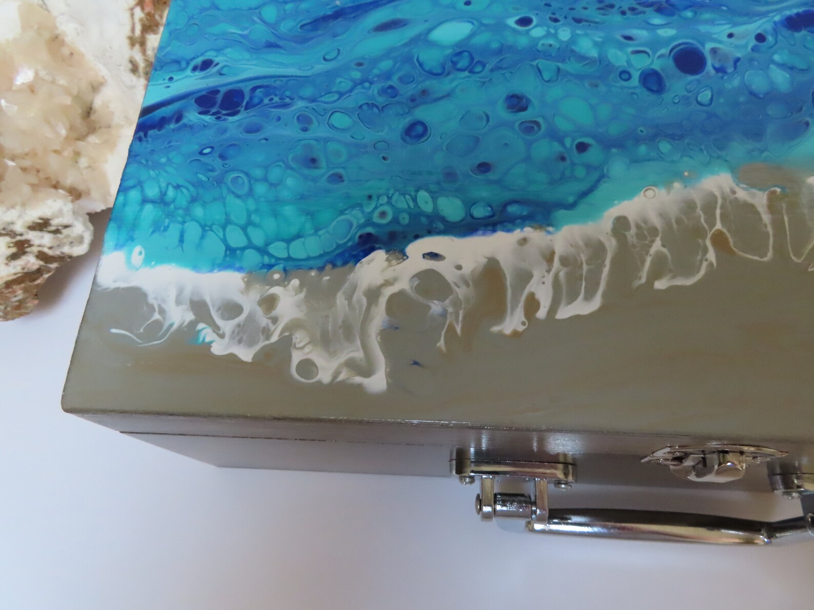 Abstract Beach Painted Large Wood Box With Handle and Latch | Etsy