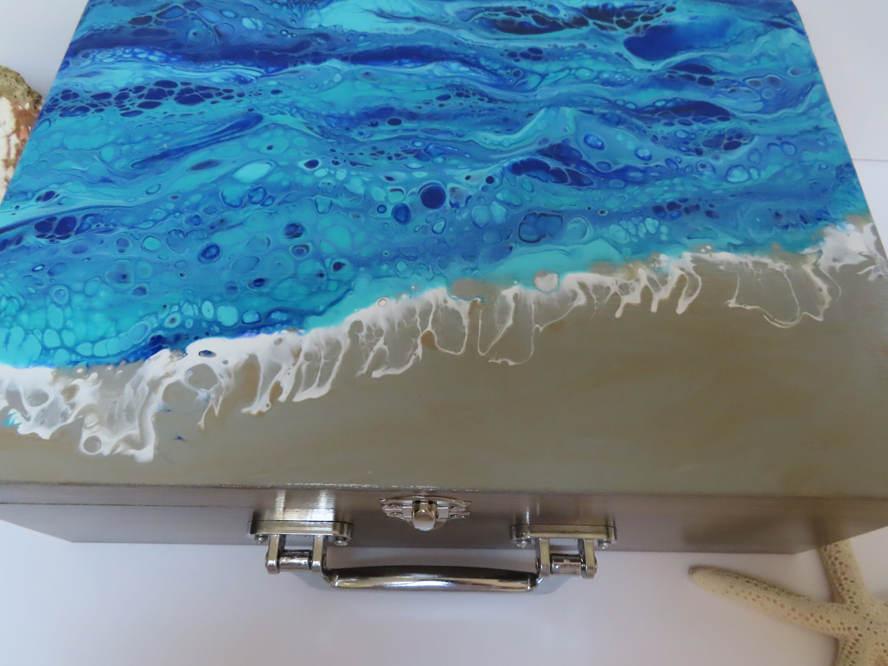 Abstract Beach Painted Large Wood Box With Handle and Latch | Etsy