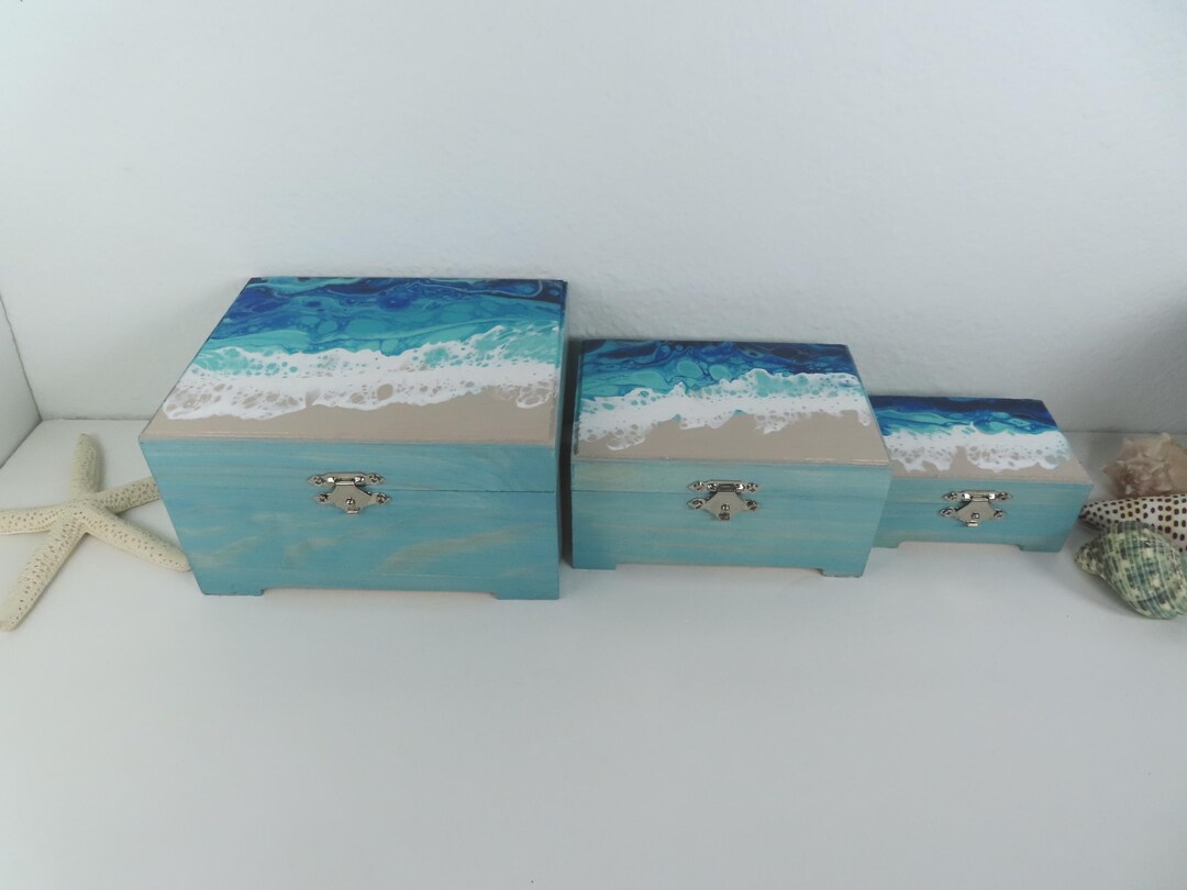 Painted Wood Beach Jewelry Box Set: Coastal Decor Boxes - Etsy