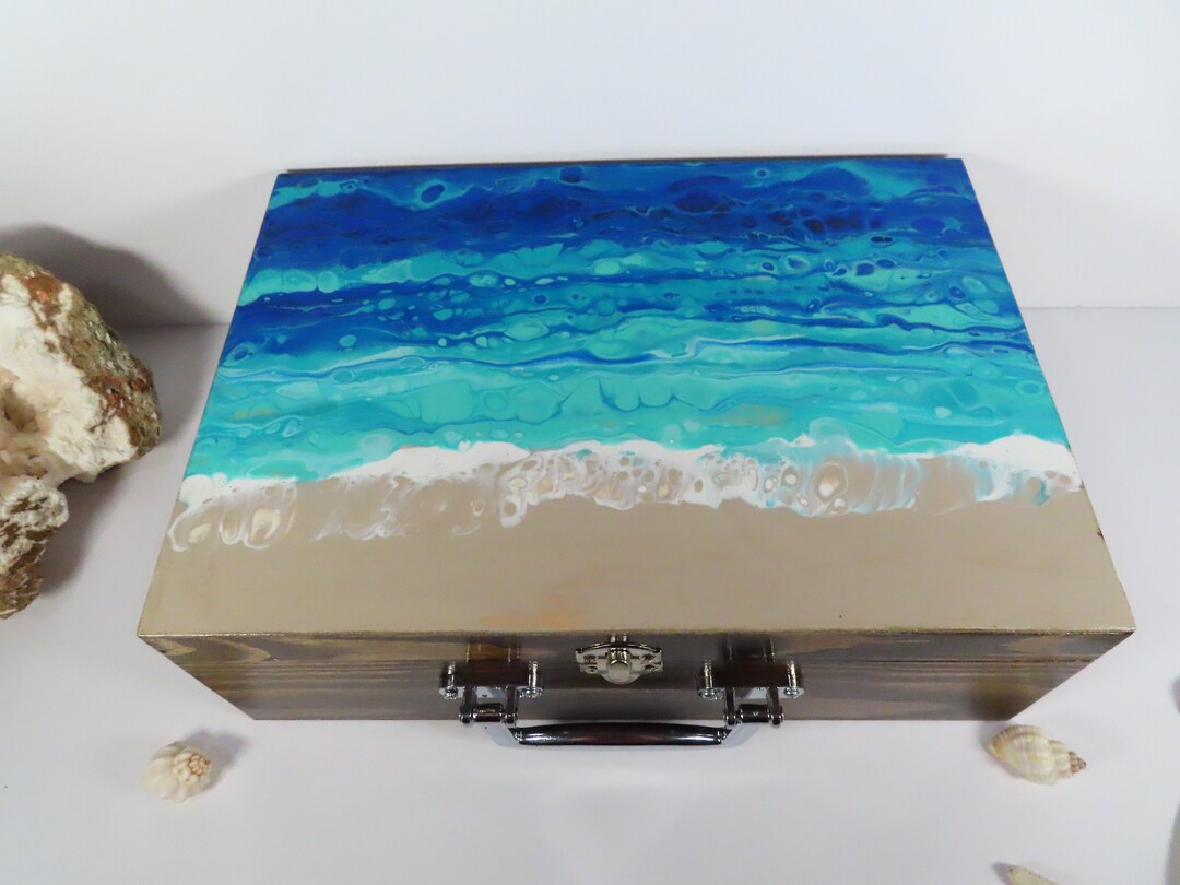 Abstract Beach Painted Large Wood Box With Handle and Latch - Etsy