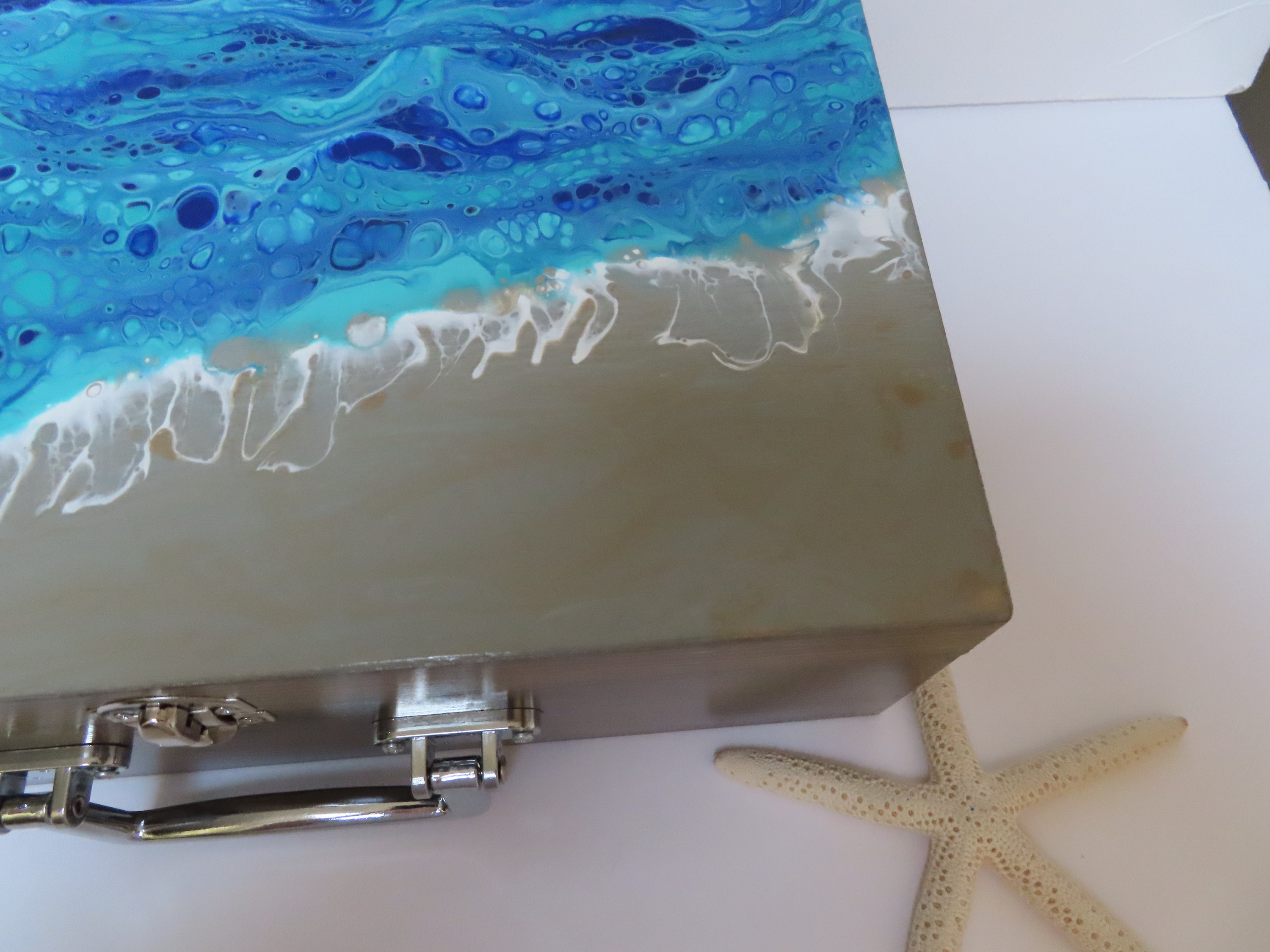 Abstract Beach Painted Large Wood Box With Handle and Latch | Etsy