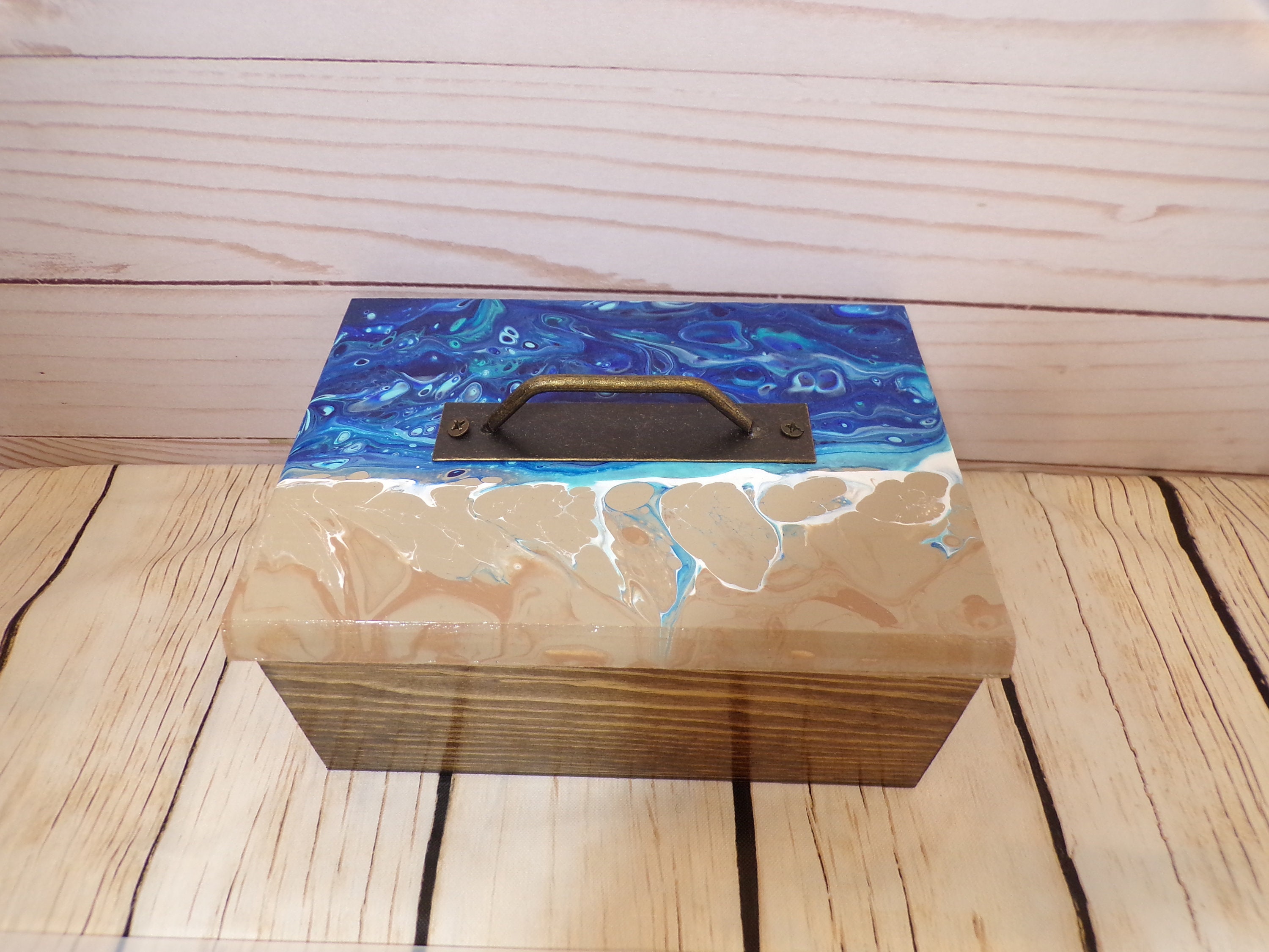 Coastal Wood Gift Box With Handle Abstract Beachscape Decor - Etsy UK