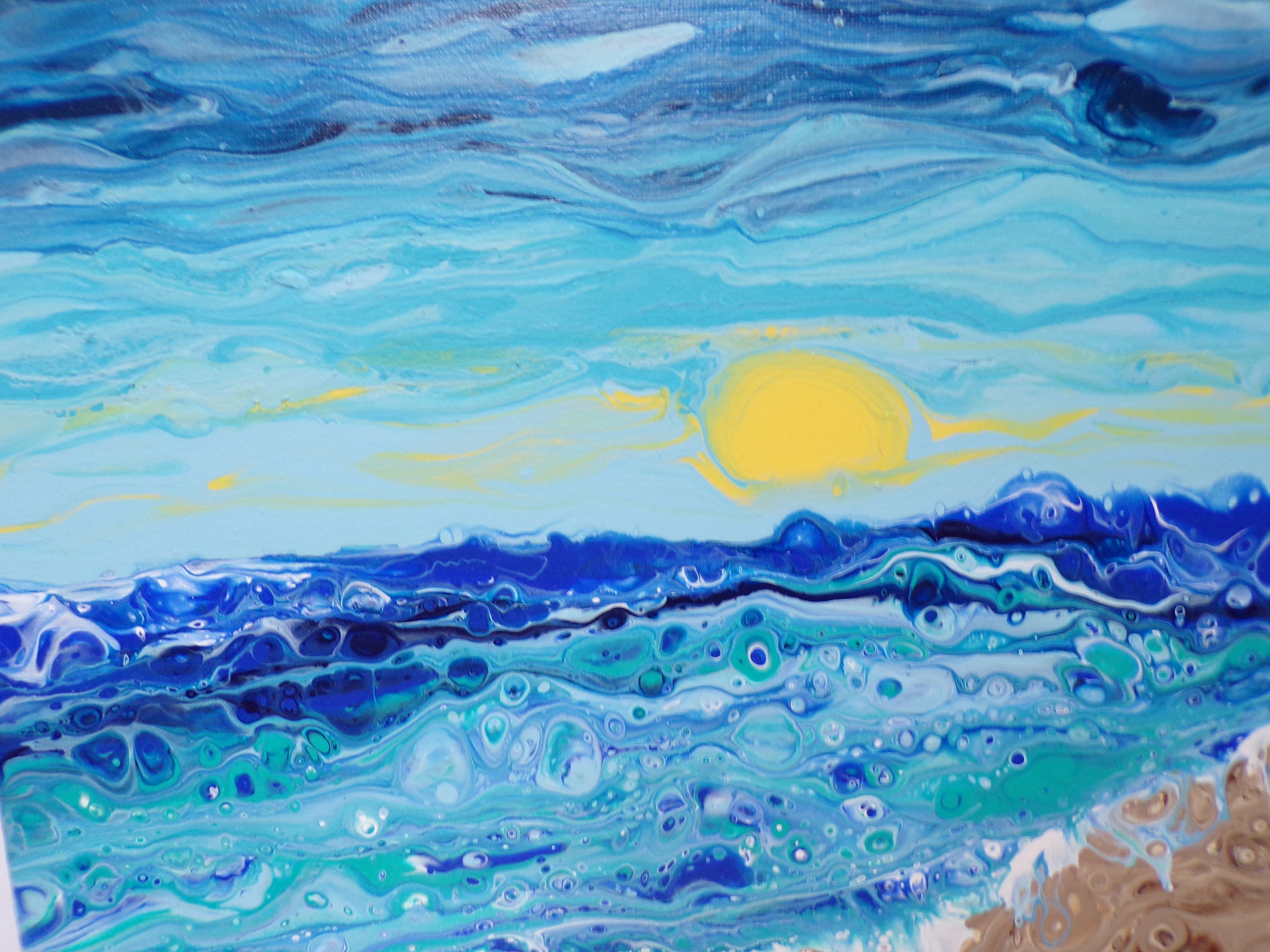 Abstract Sunset Beach Acrylic Pour Art on Canvas Original | Etsy